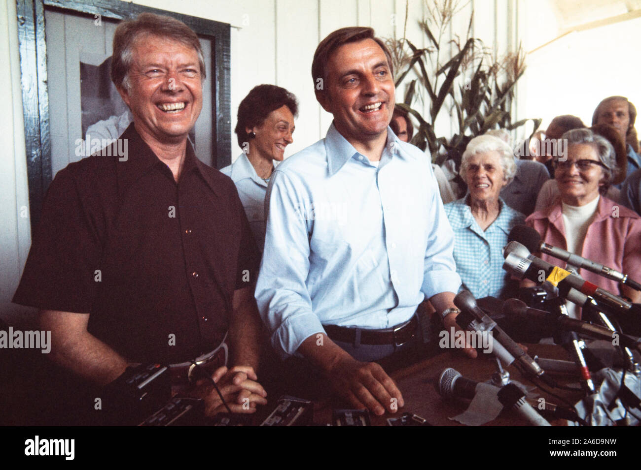 Jimmy Carter and Walter Mondale hold a press conference at the Plains ...