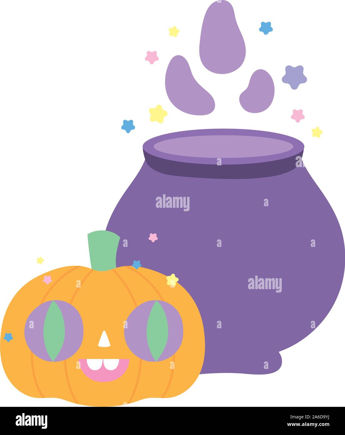 happy halloween celebration pumpkin and spell cauldron vector ...