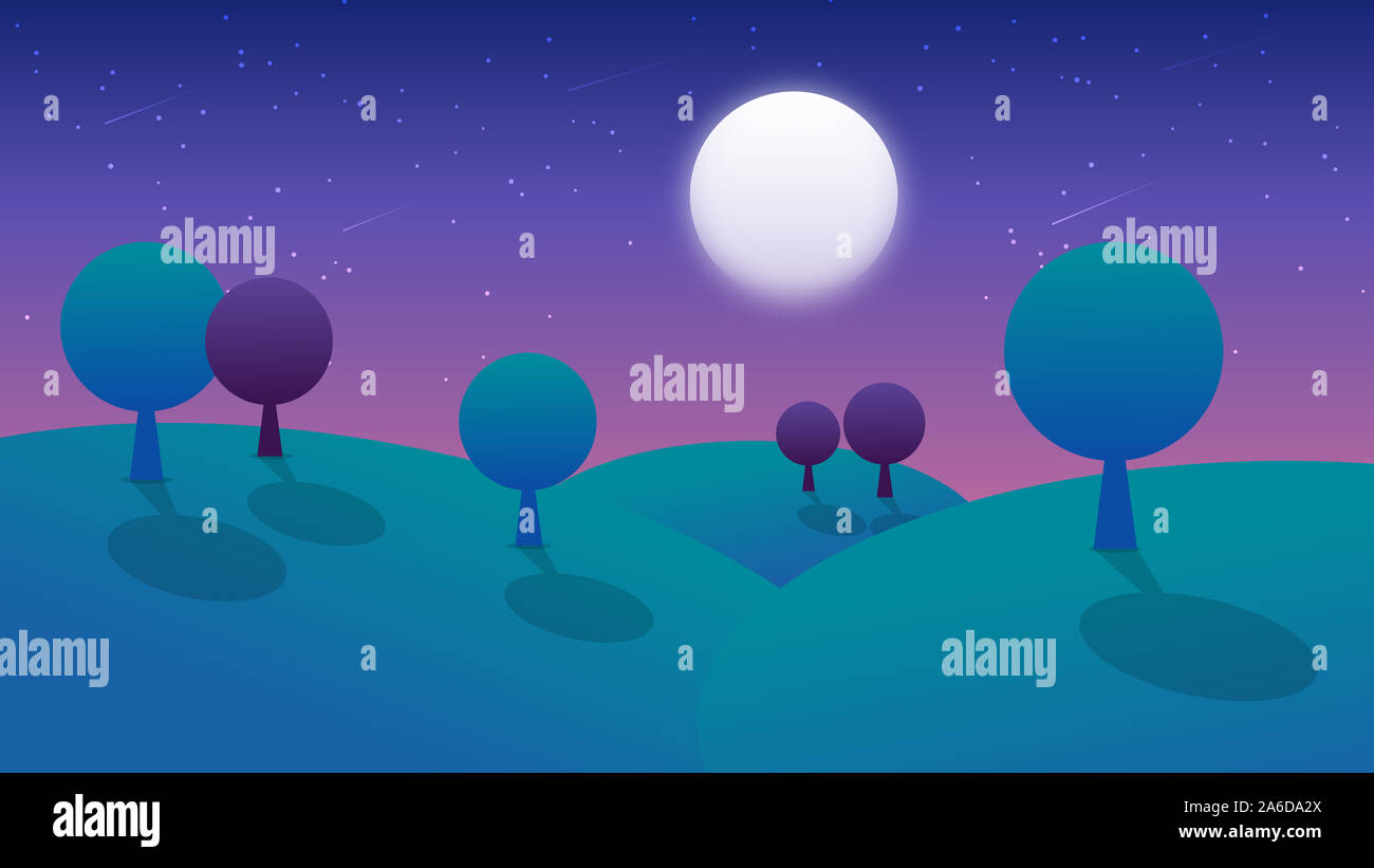 Colorful purple abstract night background with moon and mountain ...