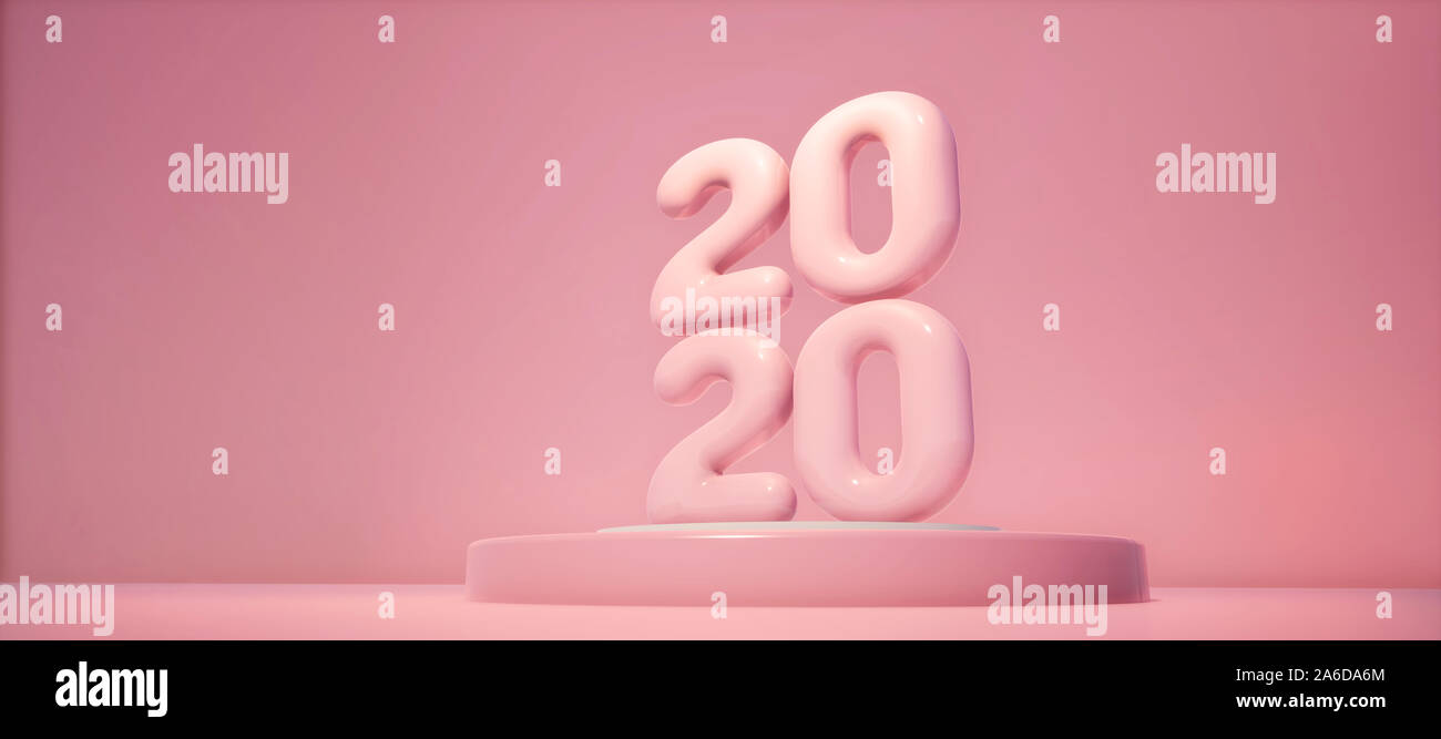 Colorful abstract panoramic background: 2020 year on pink geometric ...