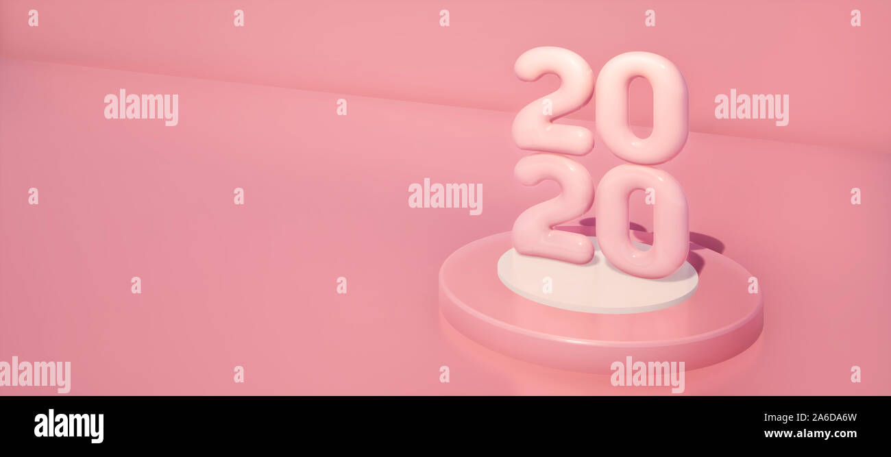 Colorful abstract panoramic background: 2020 year on pink geometric ...