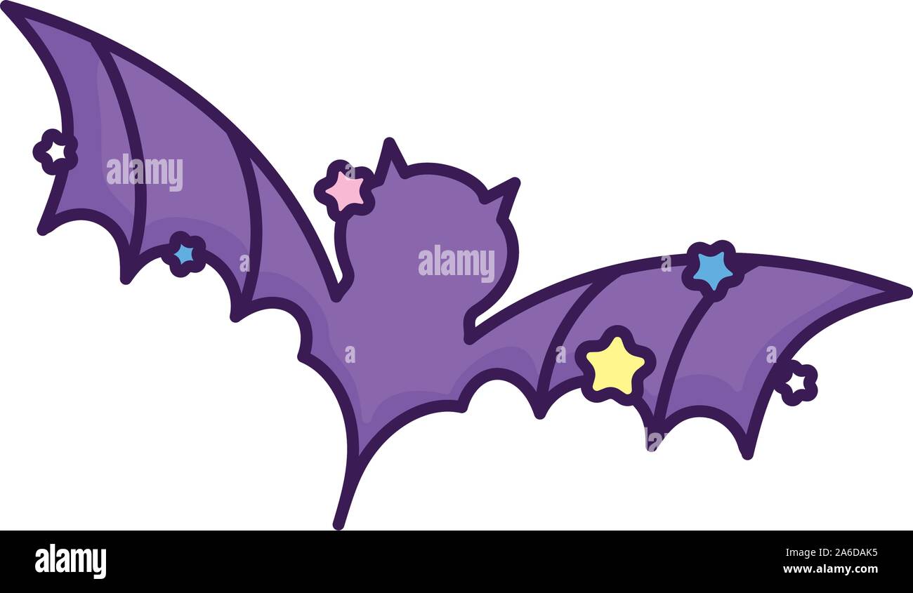 purple bat open wings stars on white background vector illustration ...