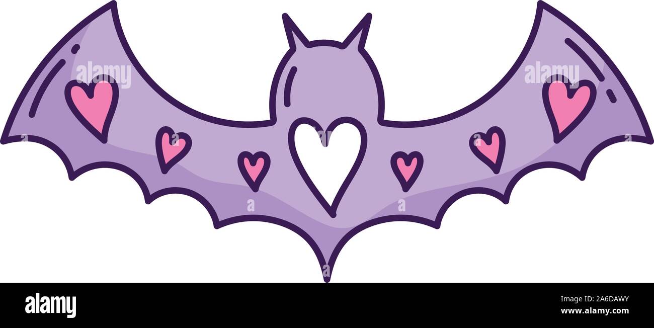 purple bat open wings with hearts love on white background vector ...