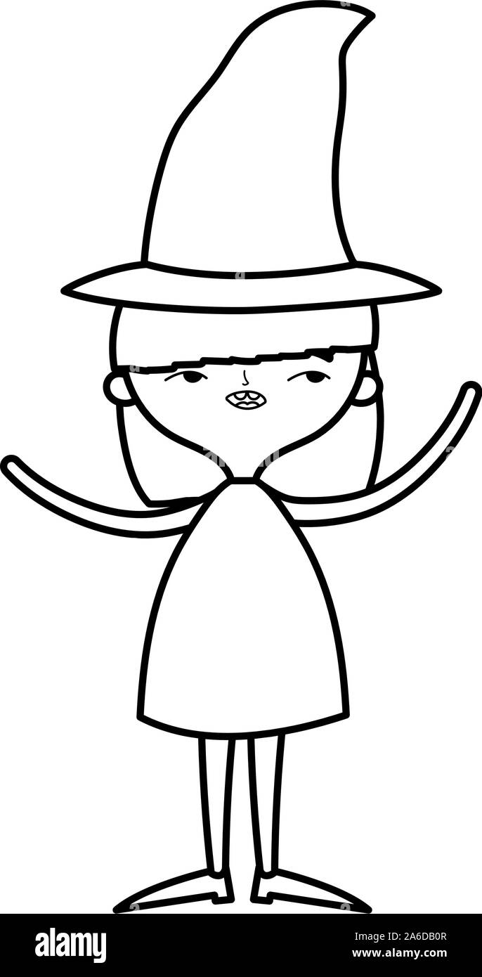 happy halloween celebration girl witch and hat costume vector ...