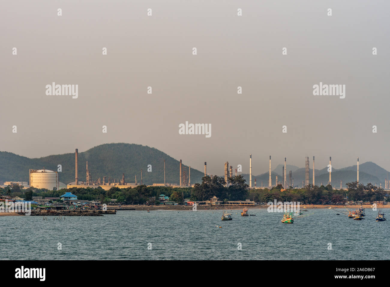 Laem Chabang seaport, Thailand - March 17, 2019: Tanks and chimneys of ...