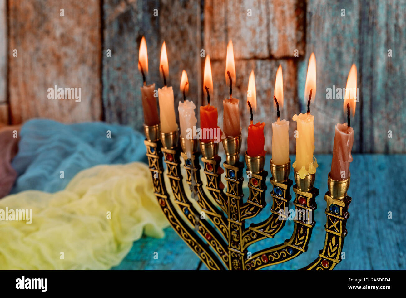 Chanukah candles all in a jewish symbol holiday Stock Photo - Alamy