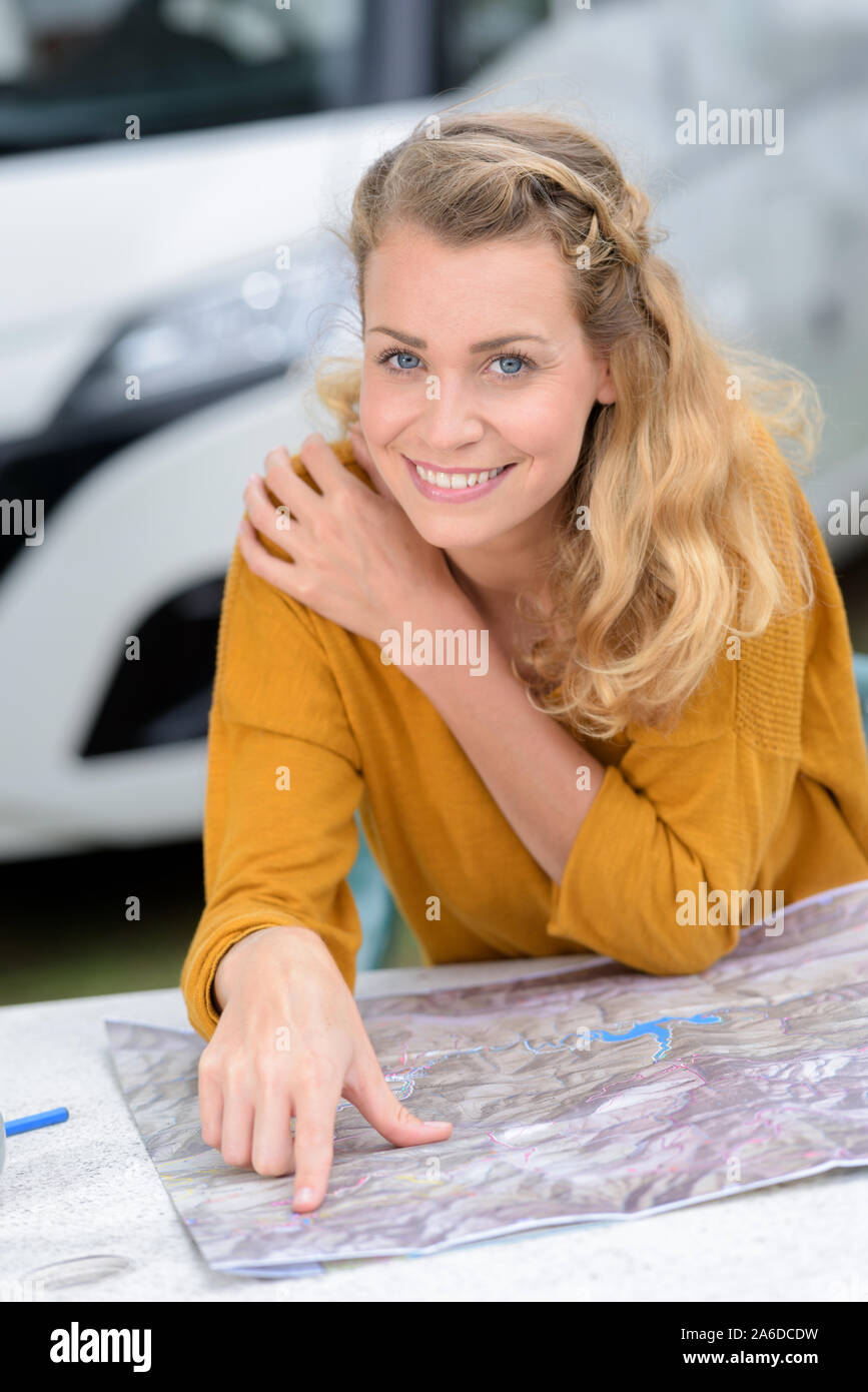 portrait of a woman with a map Stock Photo - Alamy