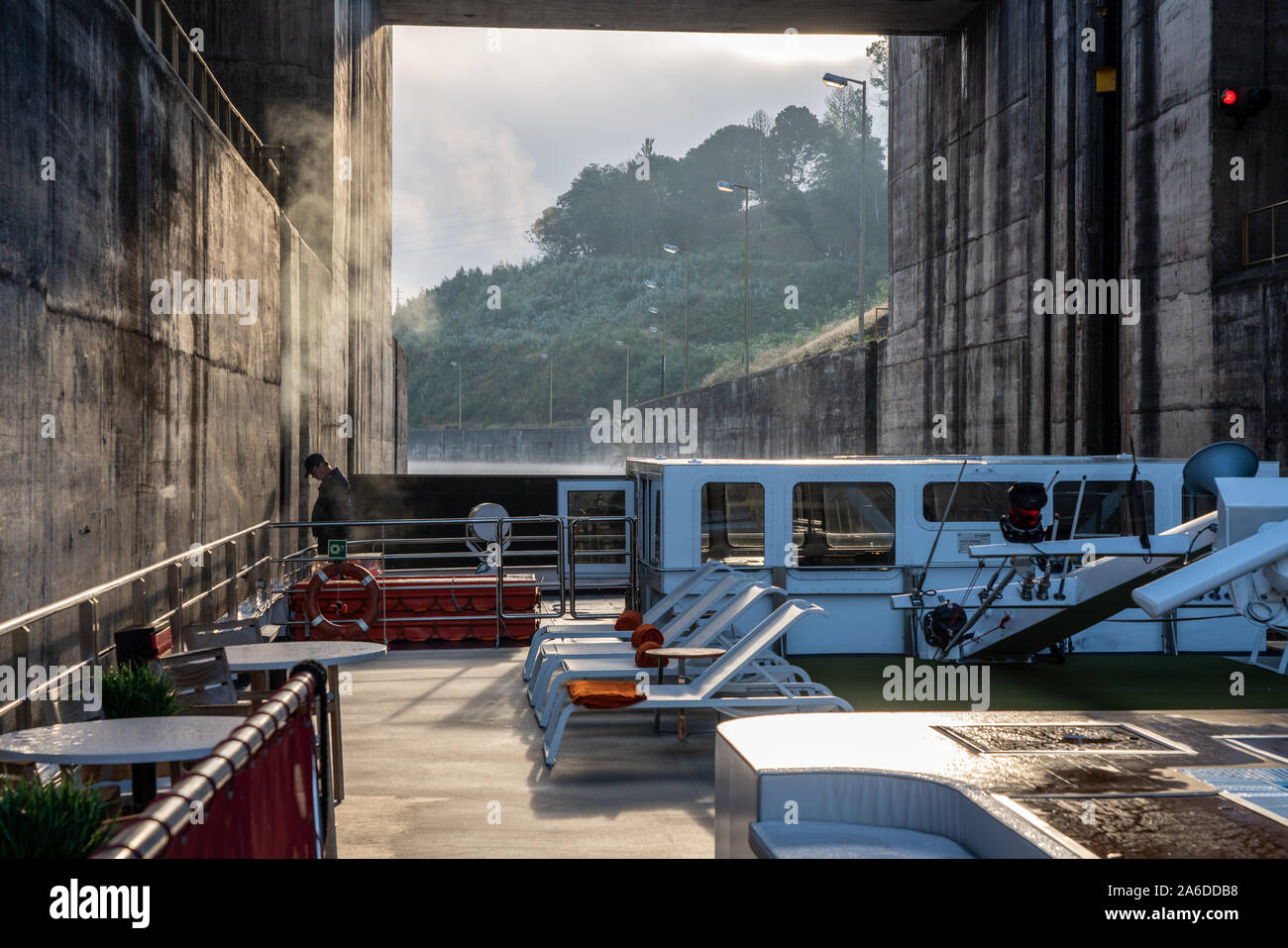 Porto, Portugal - August 13, 2019: Sailor watches the sides of river ...