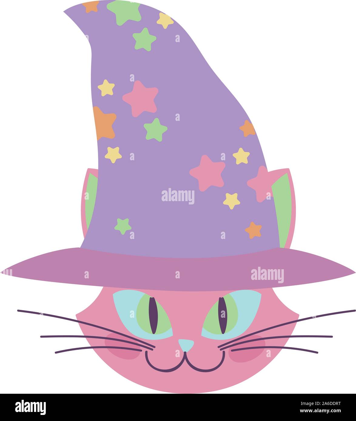 happy halloween celebration pink cat head with hat vector illustration ...