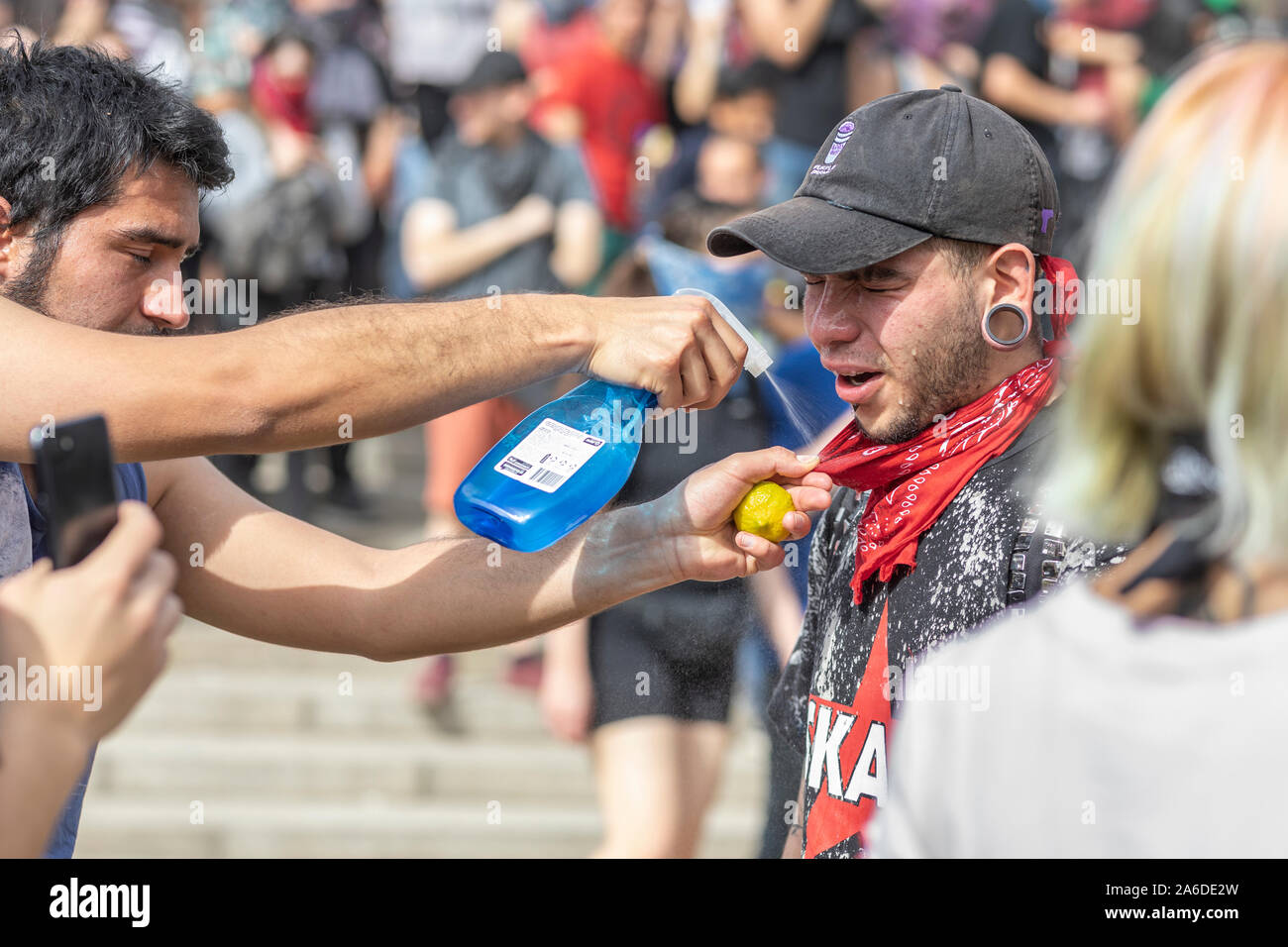 "Santiago de Chile Chile 23/10/2019 People suffering the effects of ...