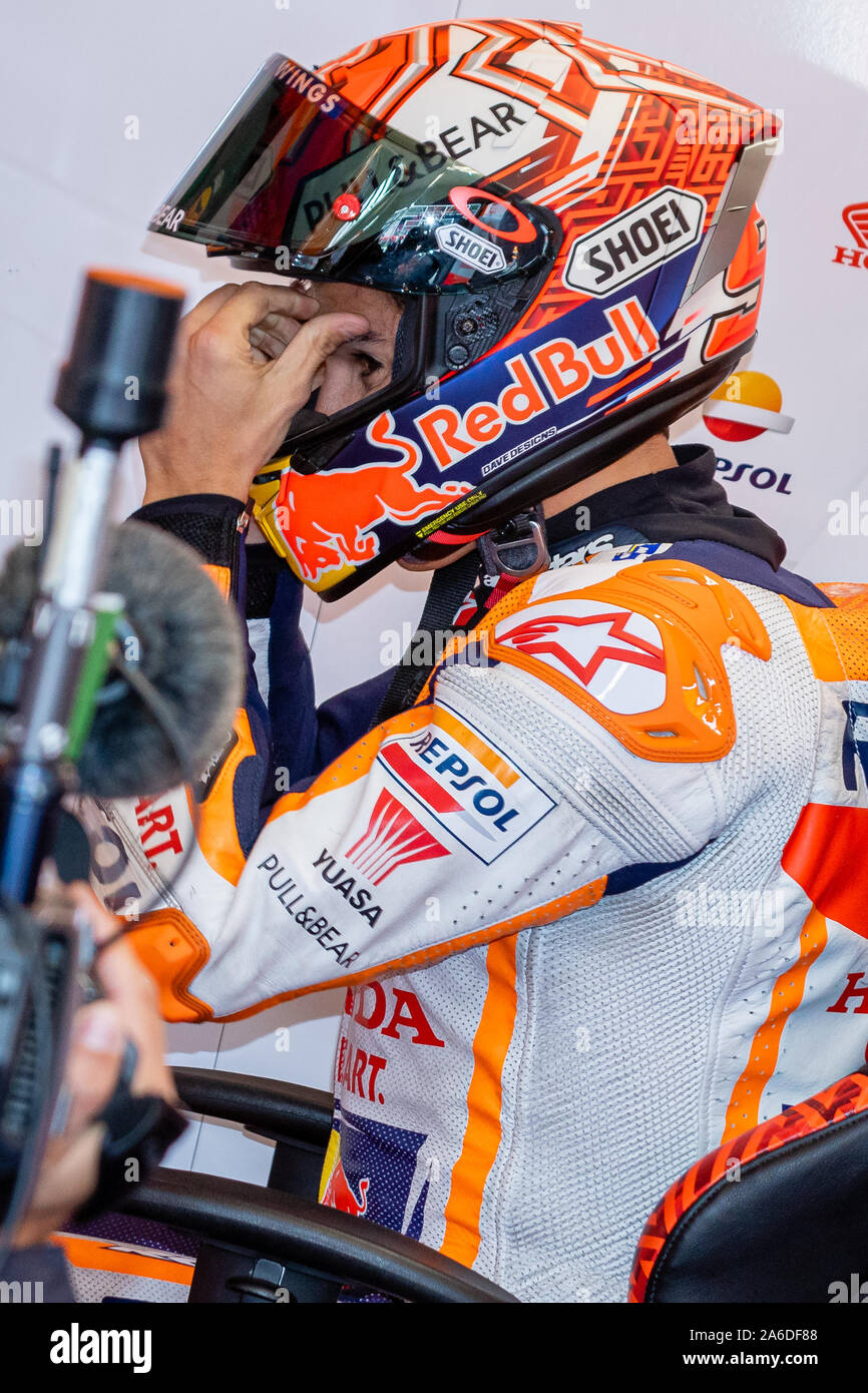 Phillip Island, Australia. 26 October, 2019. Marc Marquez getting ready to go in FP3 during the ...