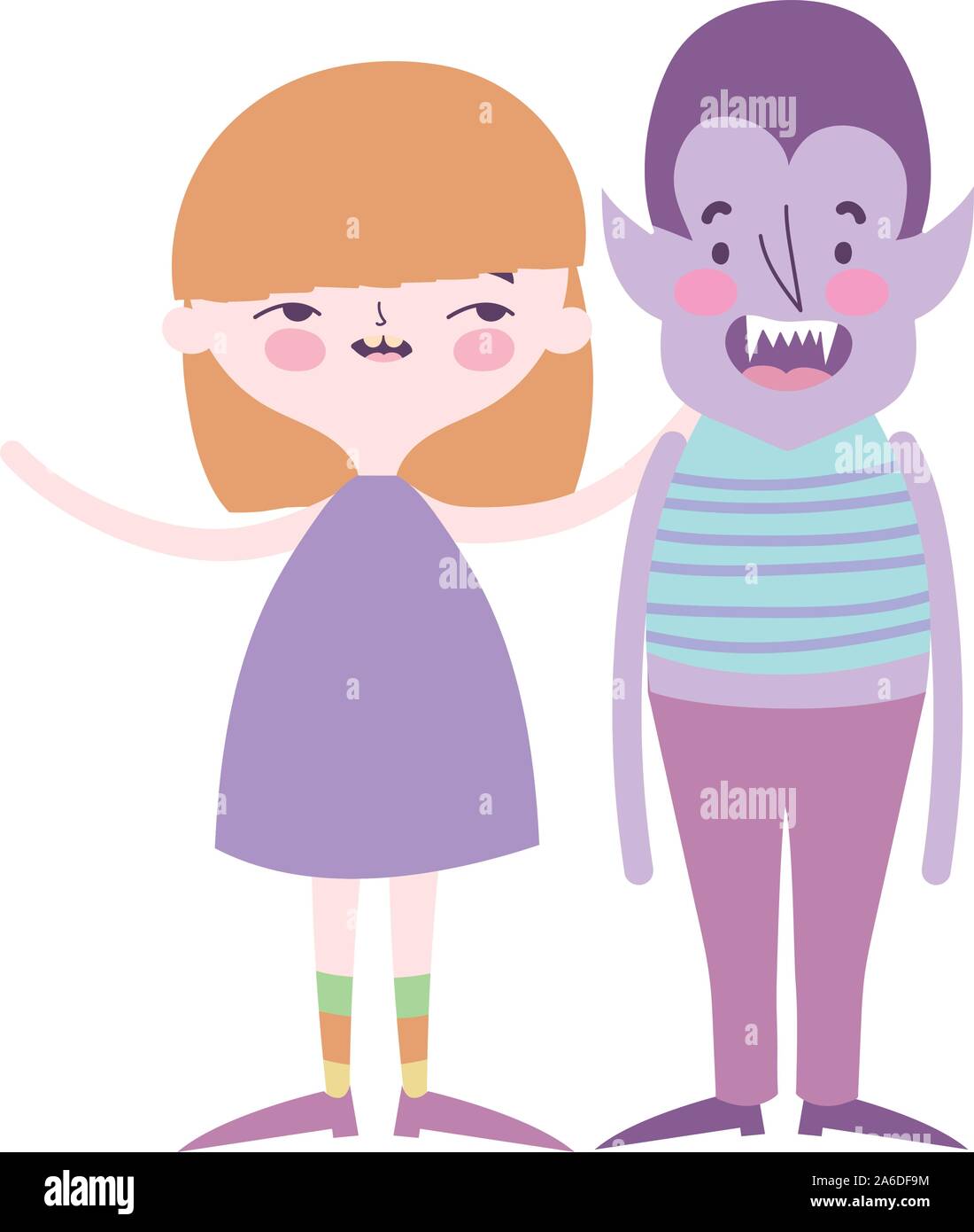 happy halloween celebration girl and boy with costumes vector ...
