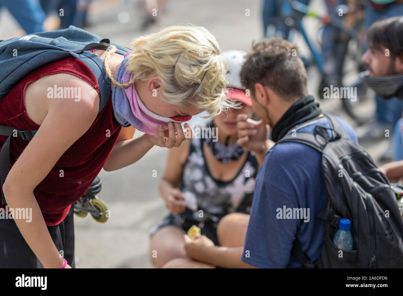 "Santiago de Chile Chile 23/10/2019 People suffering the effects of ...