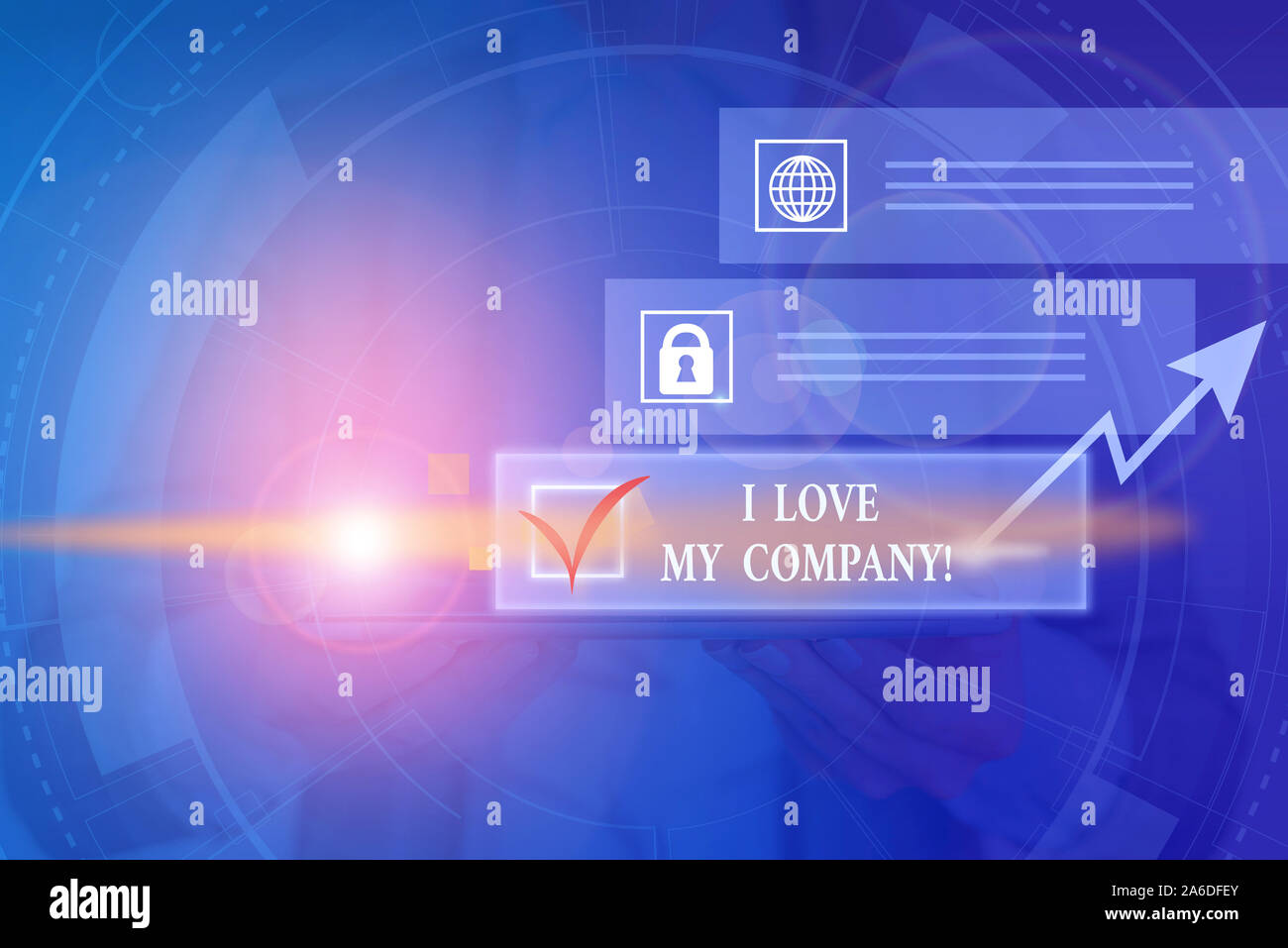 Text sign showing I Love My Company. Business photo showcasing tell why ...