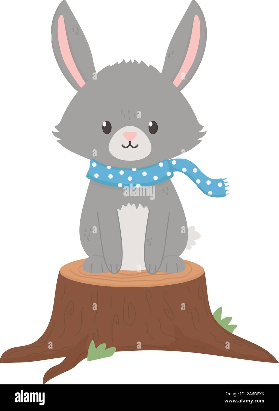 cute rabbit with scarf on trunk autumn on white background vector ...