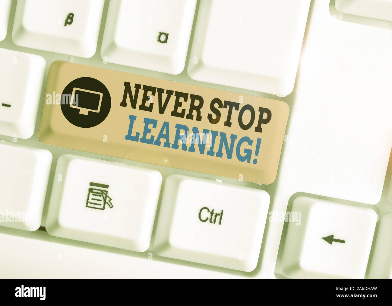 Writing note showing Never Stop Learning. Business concept for keep on ...