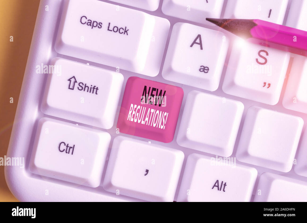 Writing note showing New Regulations. Business concept for rules made ...