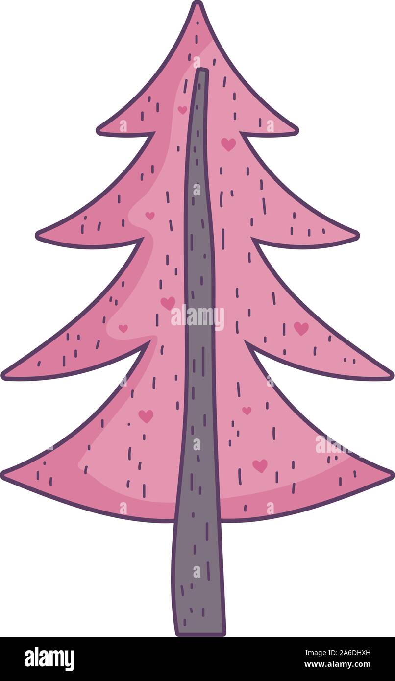 pink pine tree hearts love decoration on white background vector ...