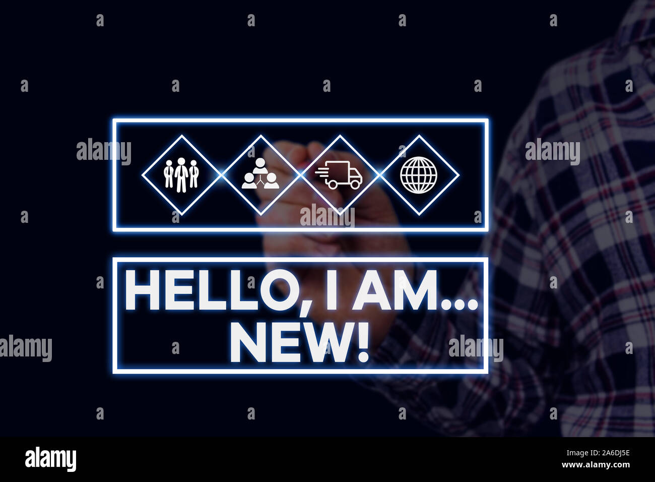 Text sign showing Hello I Am New. Business photo showcasing introducing ...