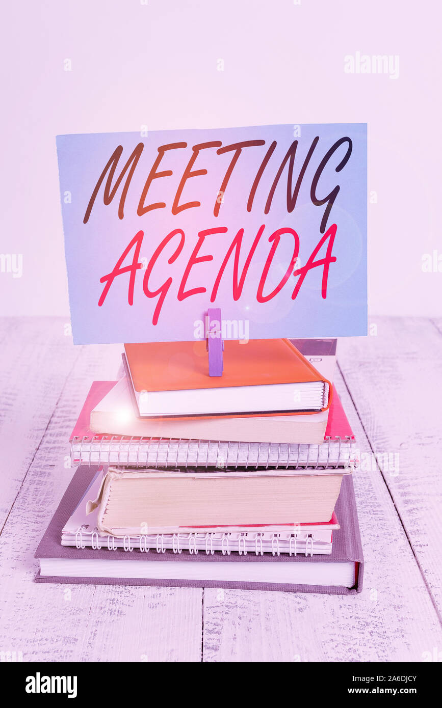 Handwriting text writing Meeting Agenda. Conceptual photo items that ...