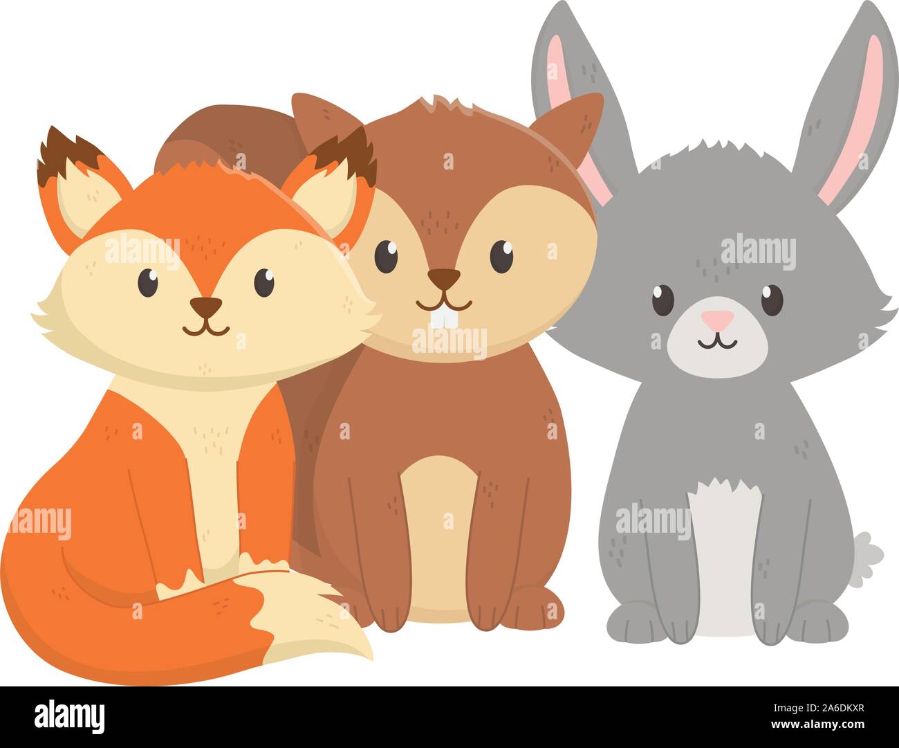 cute fox squirrel and rabbit sitting animals on white background vector ...