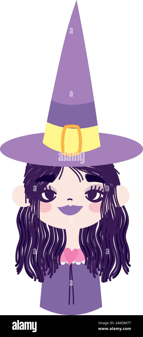happy halloween celebration girl with hat witch costume vector ...