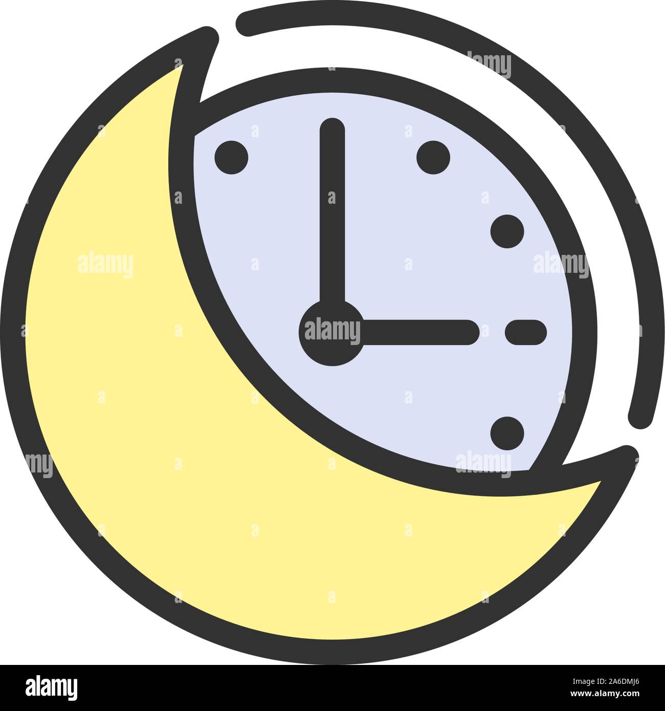 Night time, moon with clock flat color line icon Stock Vector Image ...