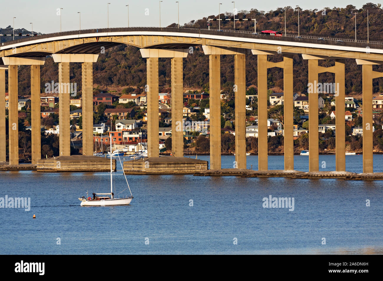 The tasman bridge spanning the derwent river in hobart hi-res stock ...