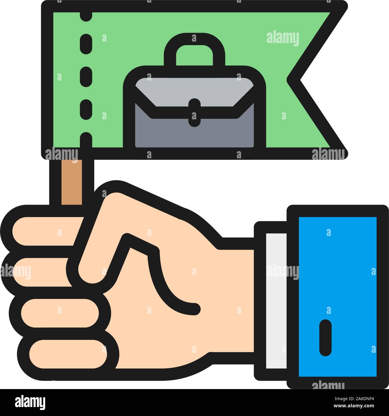 Hand with flag, business leader, leadership flat color icon Stock ...