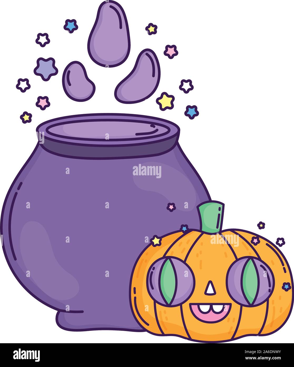 happy halloween celebration pumpkin and spell cauldron vector ...