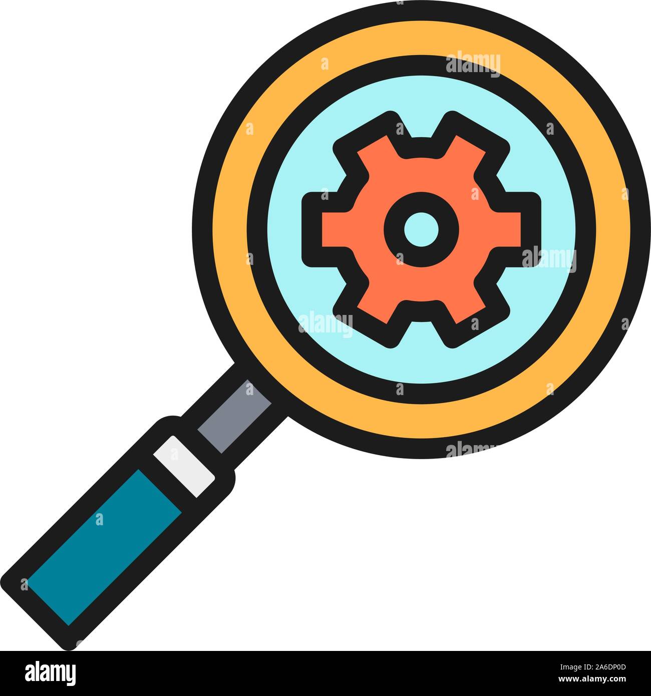 Magnifying glass with gear wheel, factory performance analysis flat ...