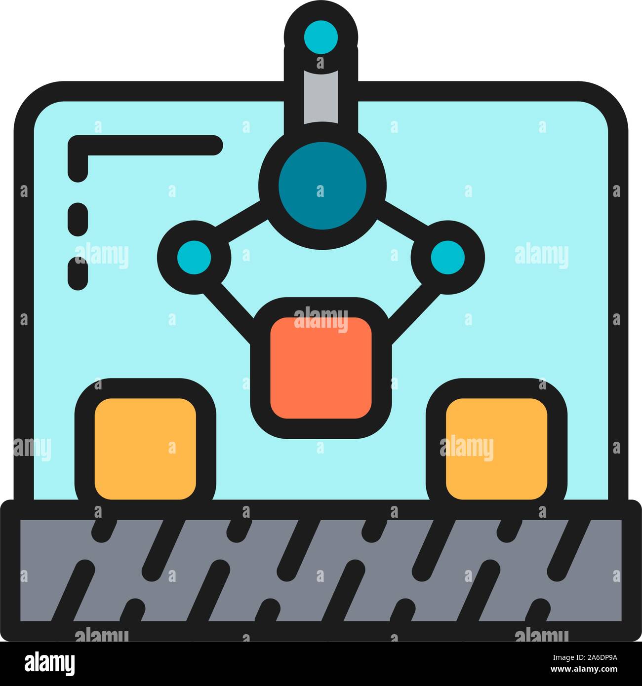 Robotic manipulator on conveyor, production flat color icon Stock ...