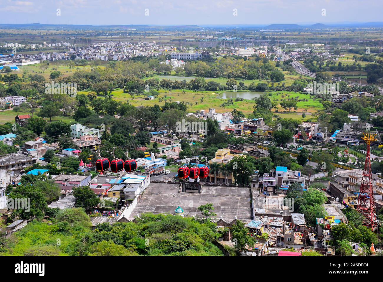 beautiful view of dewas city and rope-way cable car, taken from the ...