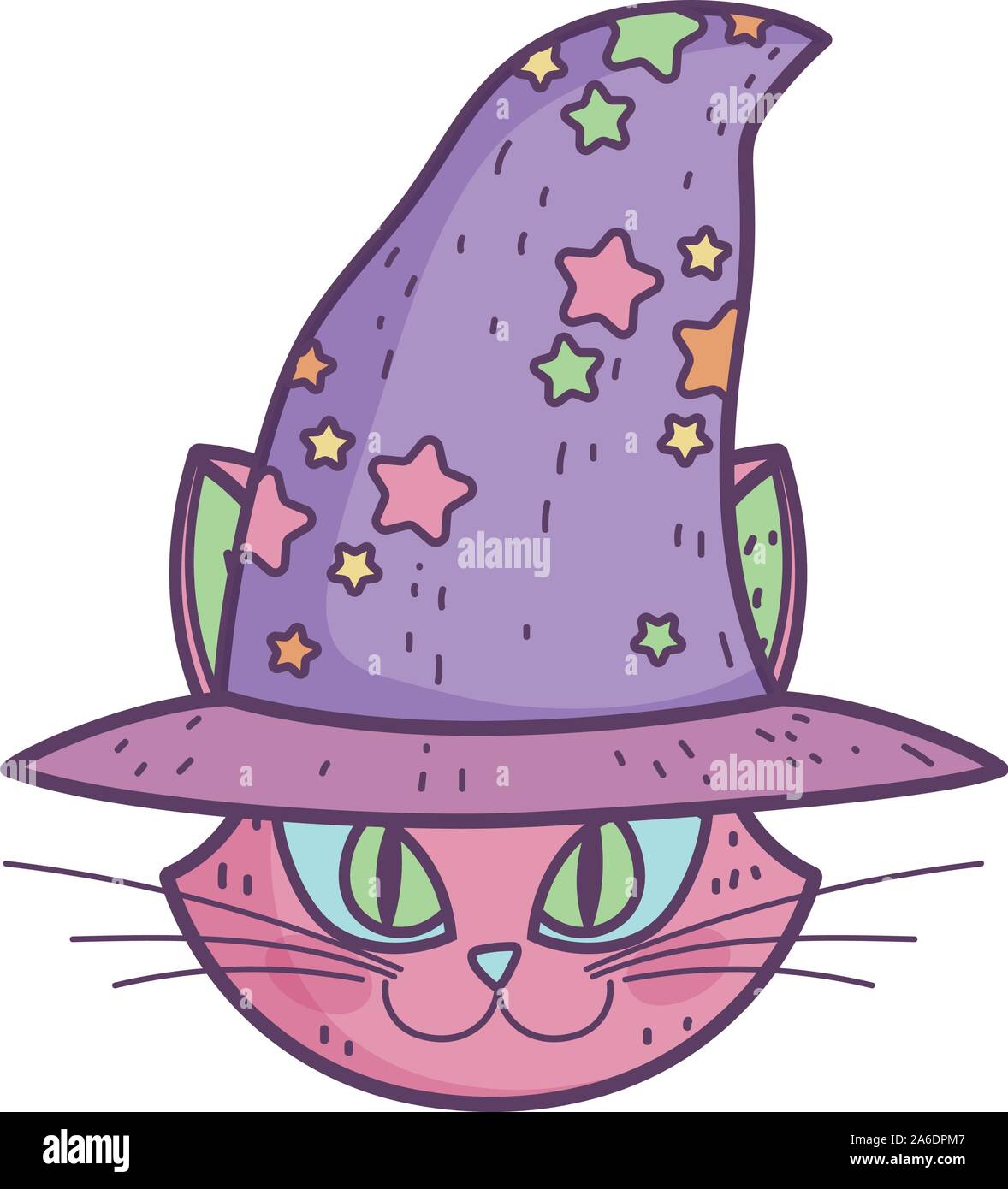 happy halloween celebration pink cat head with hat vector illustration ...