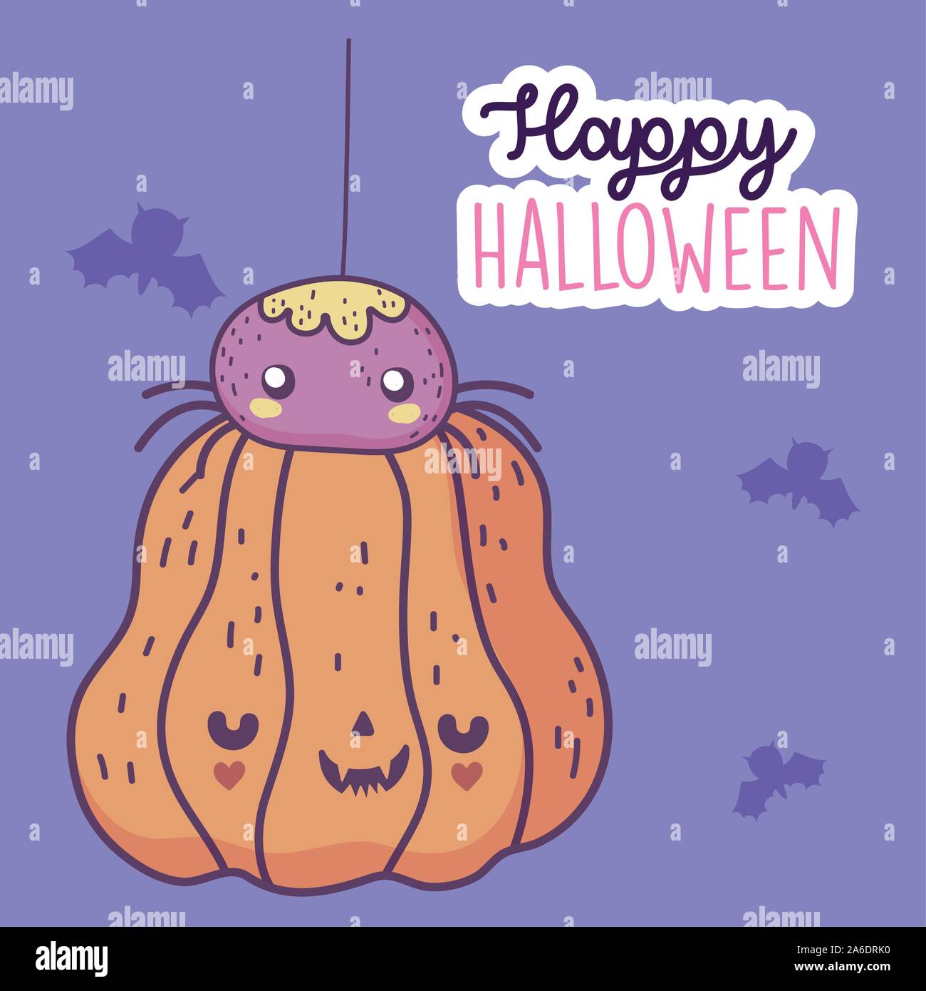 happy halloween celebration pumpkin with spider and bats vector ...