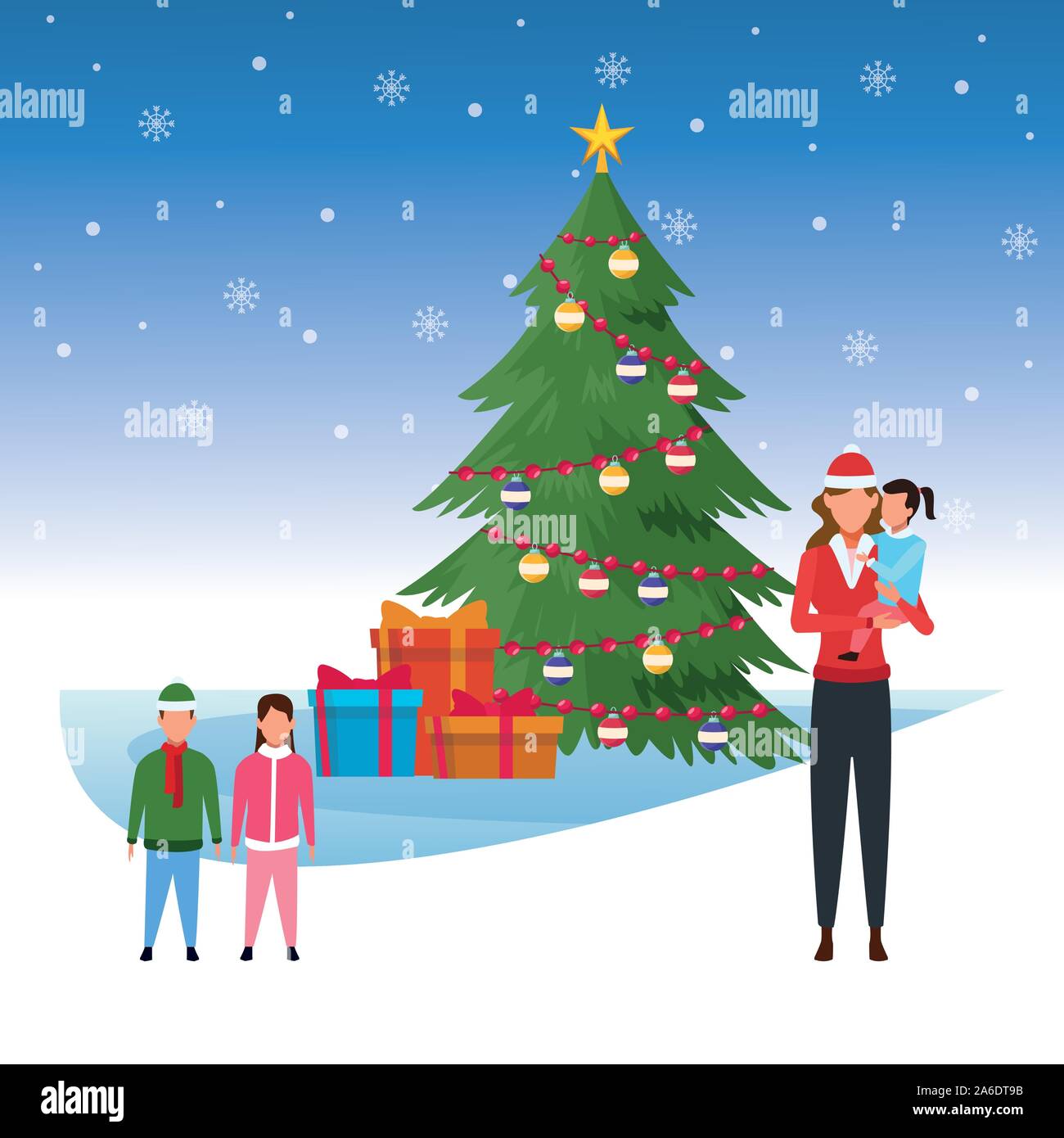 avatar woman and little kids, Merry christmas design Stock Vector Image ...