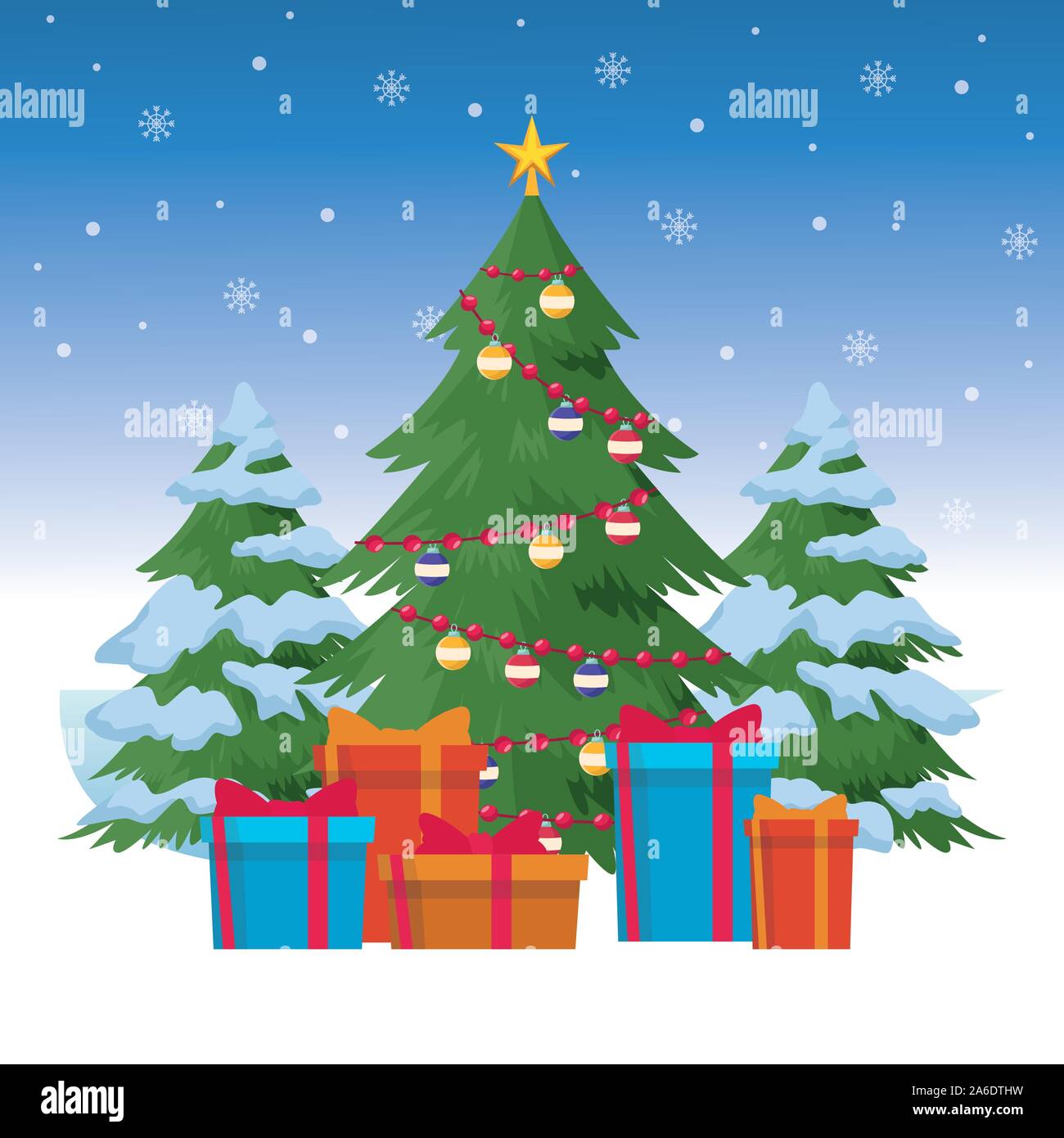 christmas tree and gift boxes, colorful design Stock Vector Image & Art ...