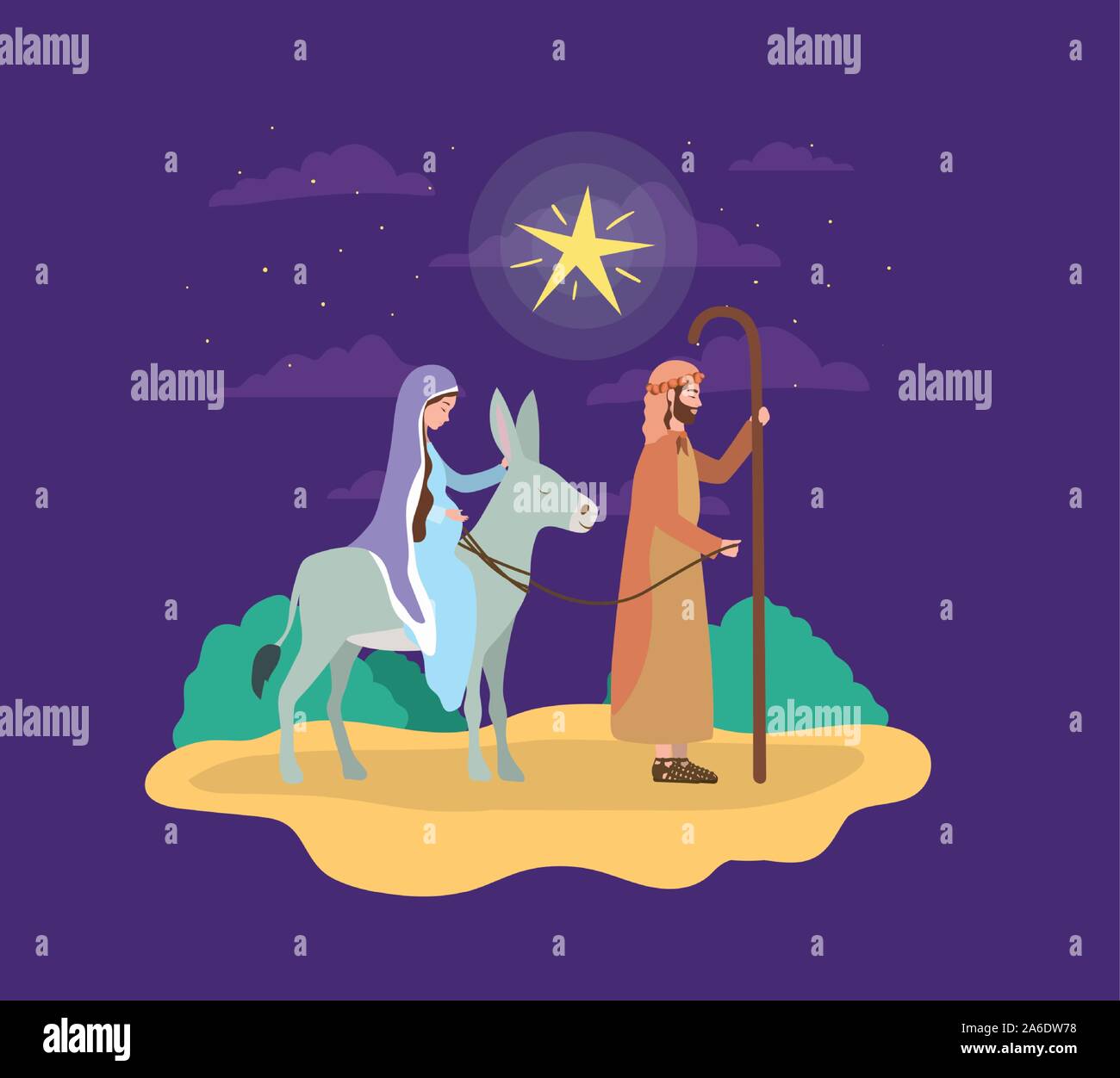 saint joseph and mary virgin in mule manger characters Stock Vector ...