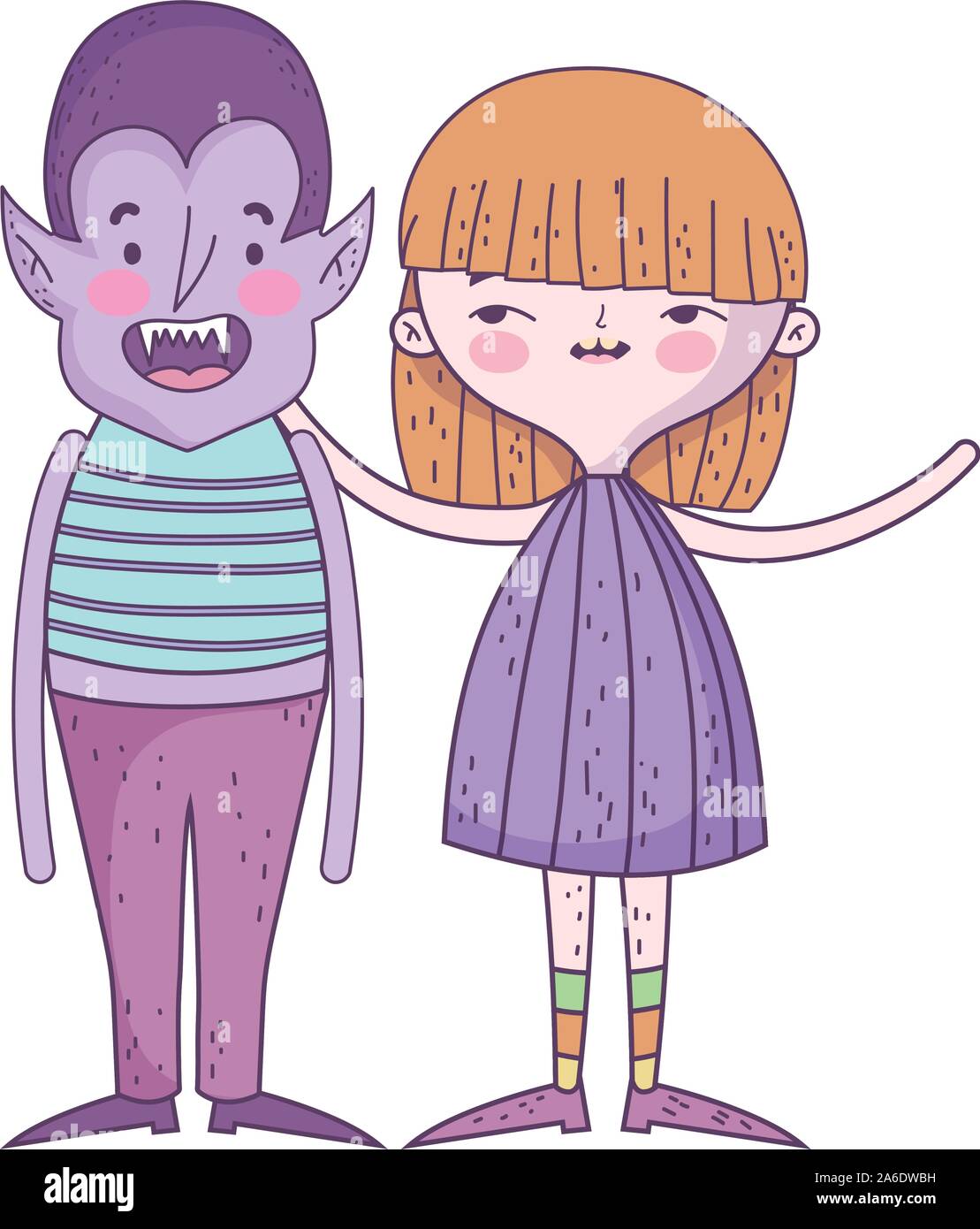 happy halloween celebration girl and boy with costumes vector ...