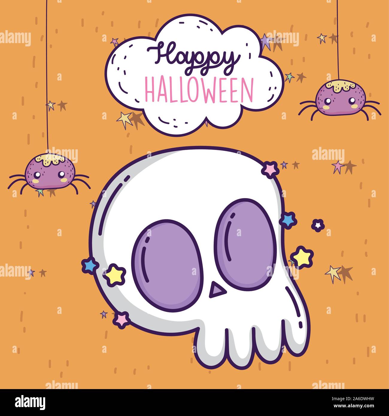 happy halloween celebration hanging spiders and skull vector ...