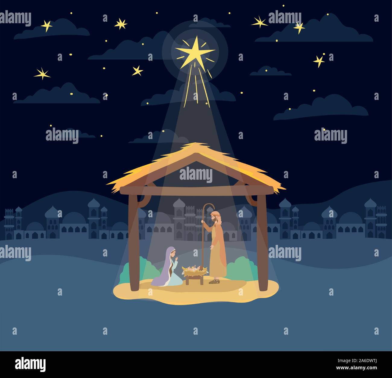 cute holy family in stable manger characters Stock Vector Image & Art ...