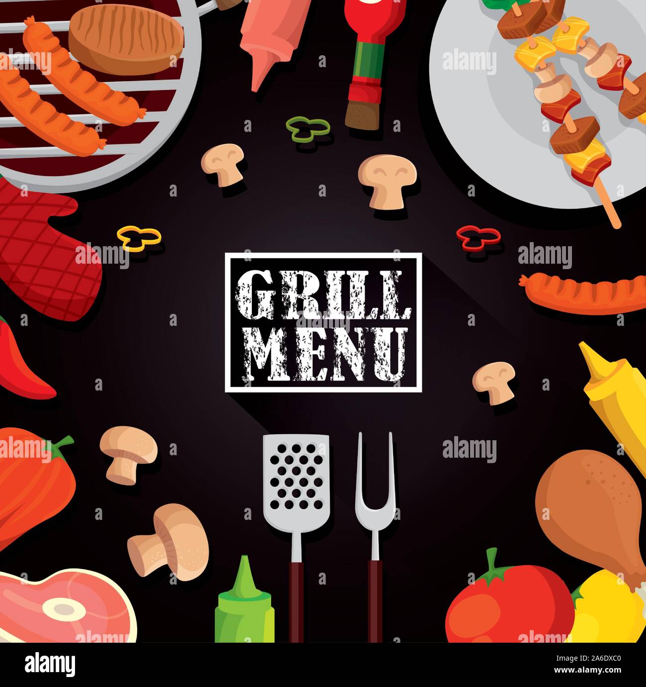 grill menu with frame of food decoration Stock Vector Image & Art - Alamy