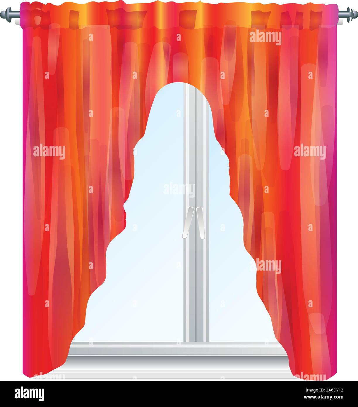 Red velvet window curtain icon. Cartoon of red velvet window curtain ...