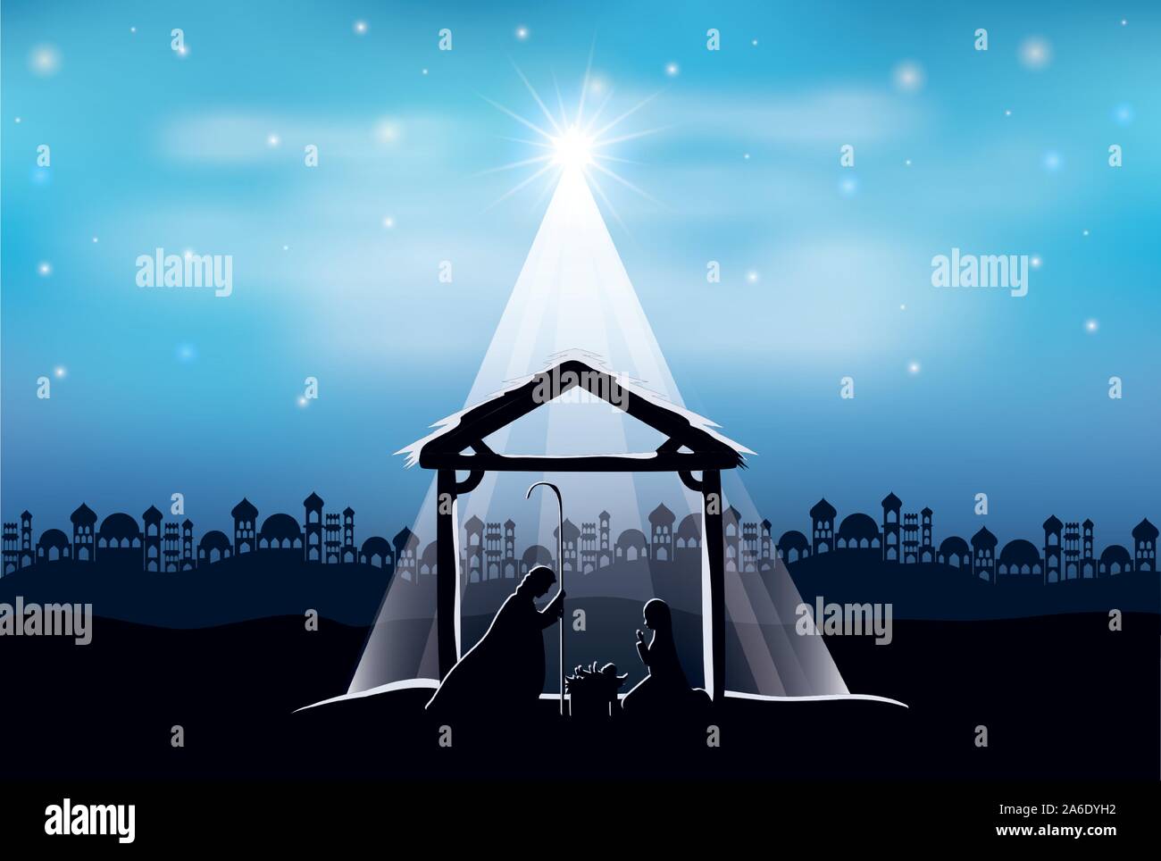 cute holy family in stable manger characters Stock Vector Image & Art ...