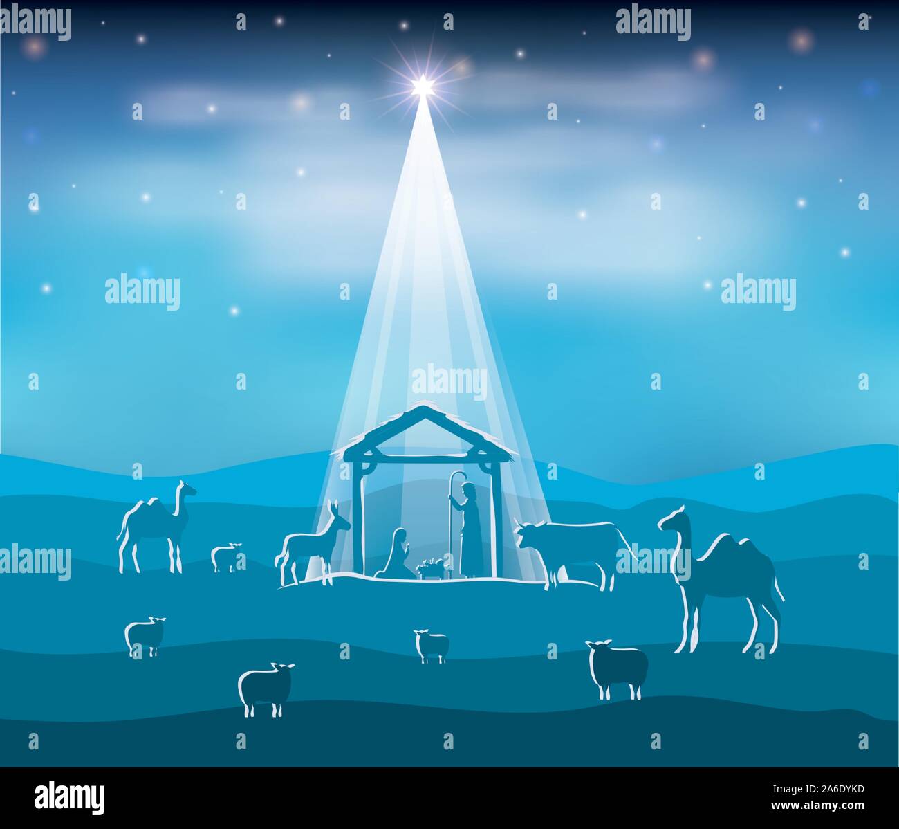 cute holy family and animals in stable manger characters Stock Vector ...