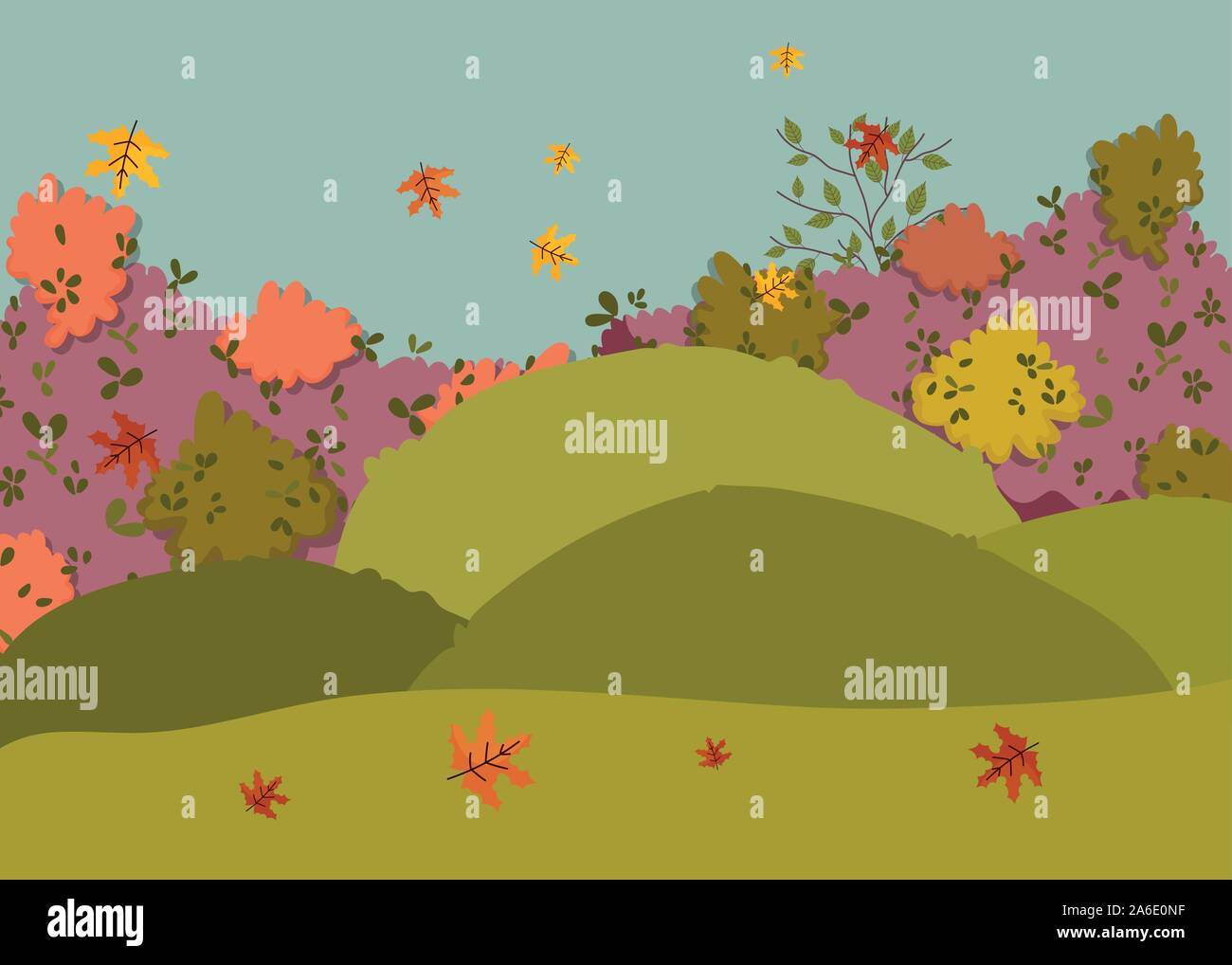 autumn landscape falling leaves bush foliage natural vector ...