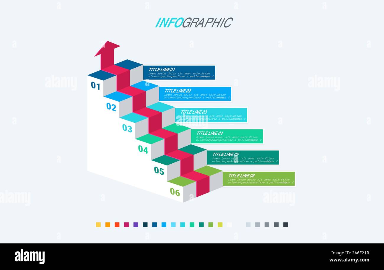 Infographic template. 6 colorful options. Stairs infographic. Design ...