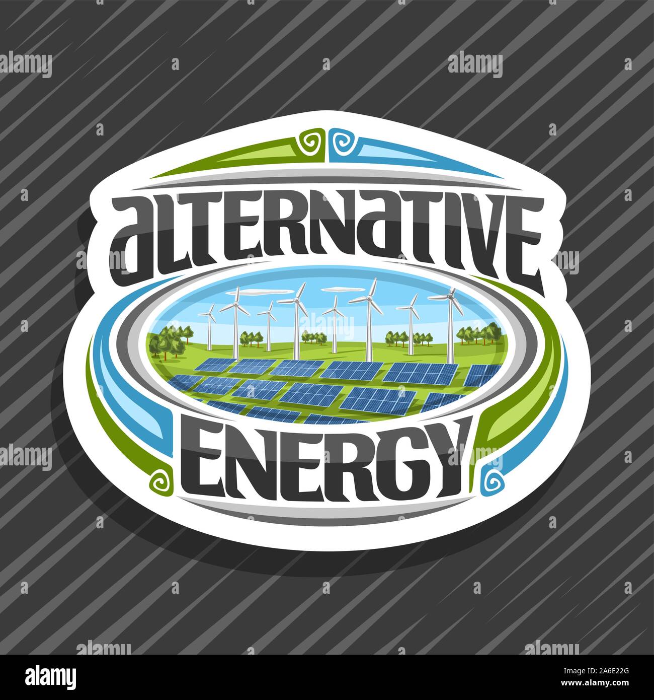 Vector logo for Alternative Energy, white sticker with many solar ...