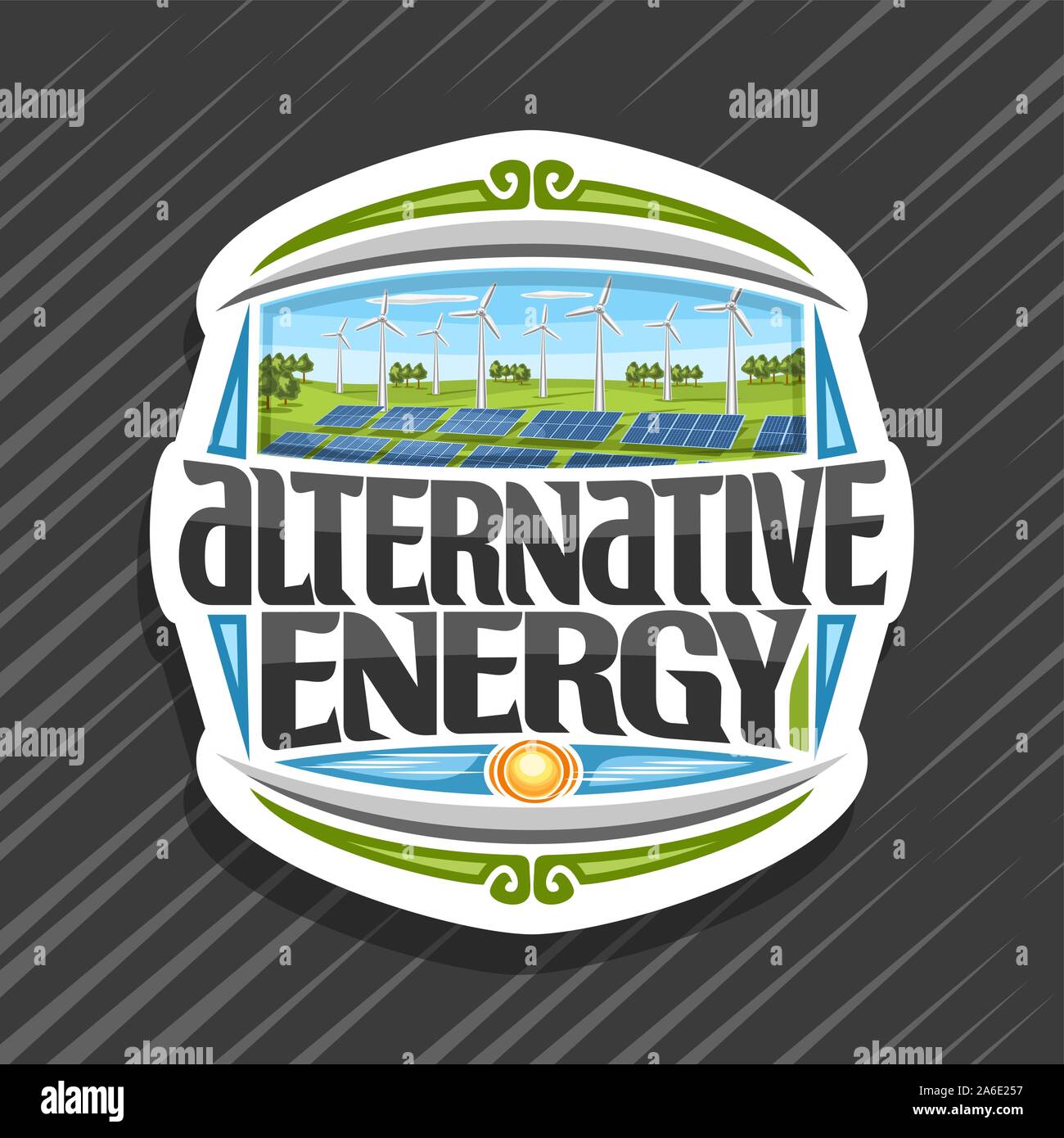 Vector logo for Alternative Energy, white sticker with many solar ...