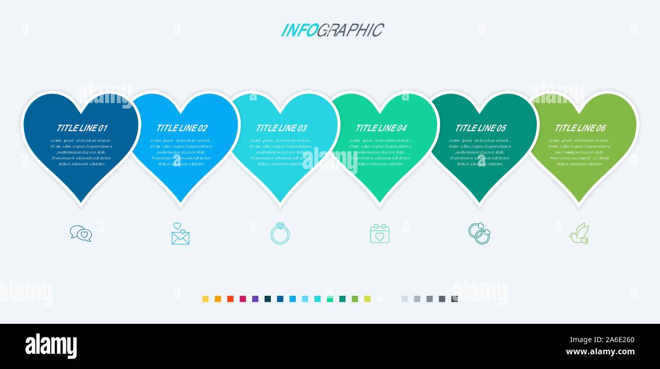 Love infographic template. 6 steps heart design with beautiful colors ...